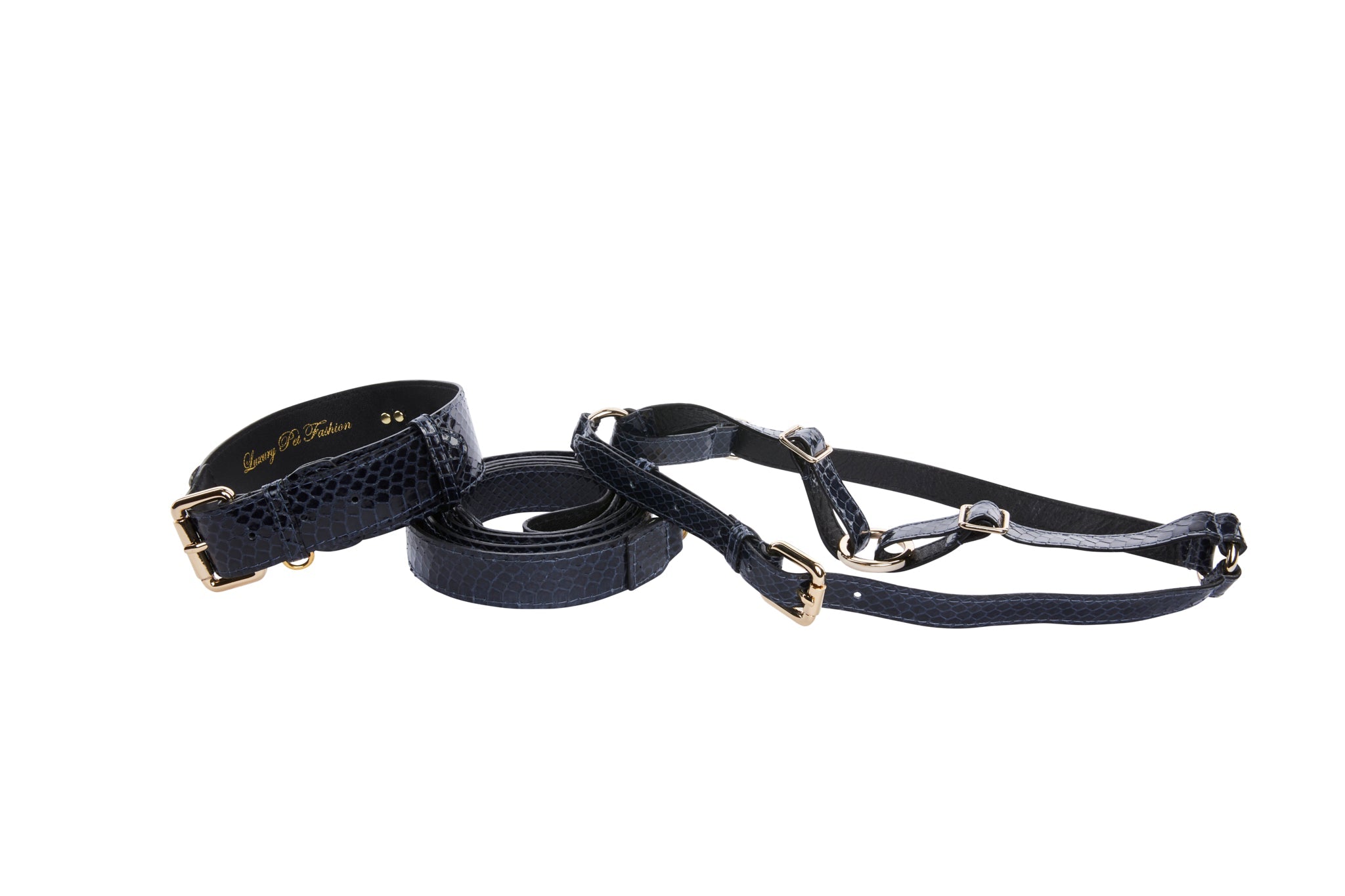 Navy Blue Snake Classic Hardware Collar, Leash, Harness Set - Southlake ...